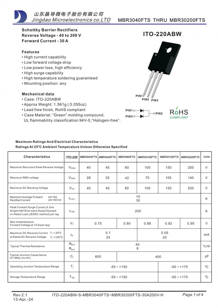 MBR30100FTS datasheet page 1