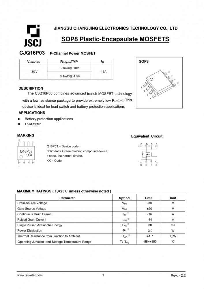 CJQ16P03 datasheet page 1