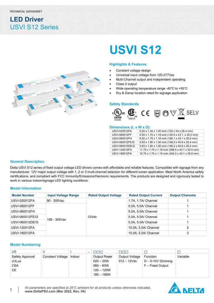 USVI S12 datasheet page 1
