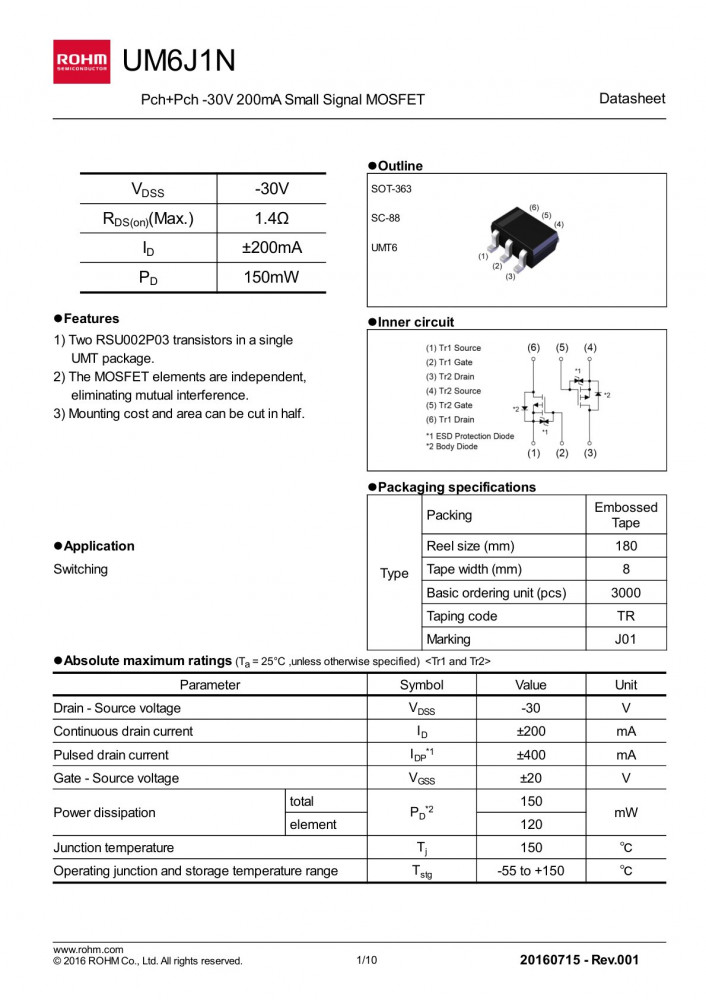 UM6J1NTN datasheet page 1