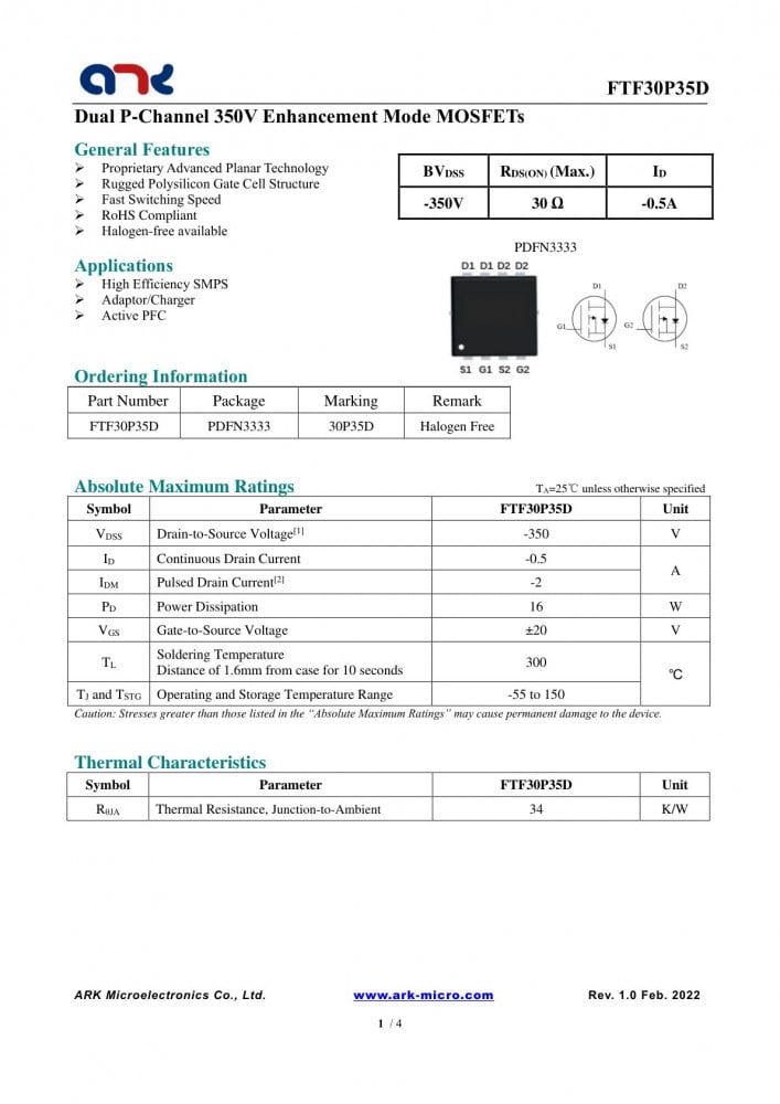 FTF30P35D datasheet page 1