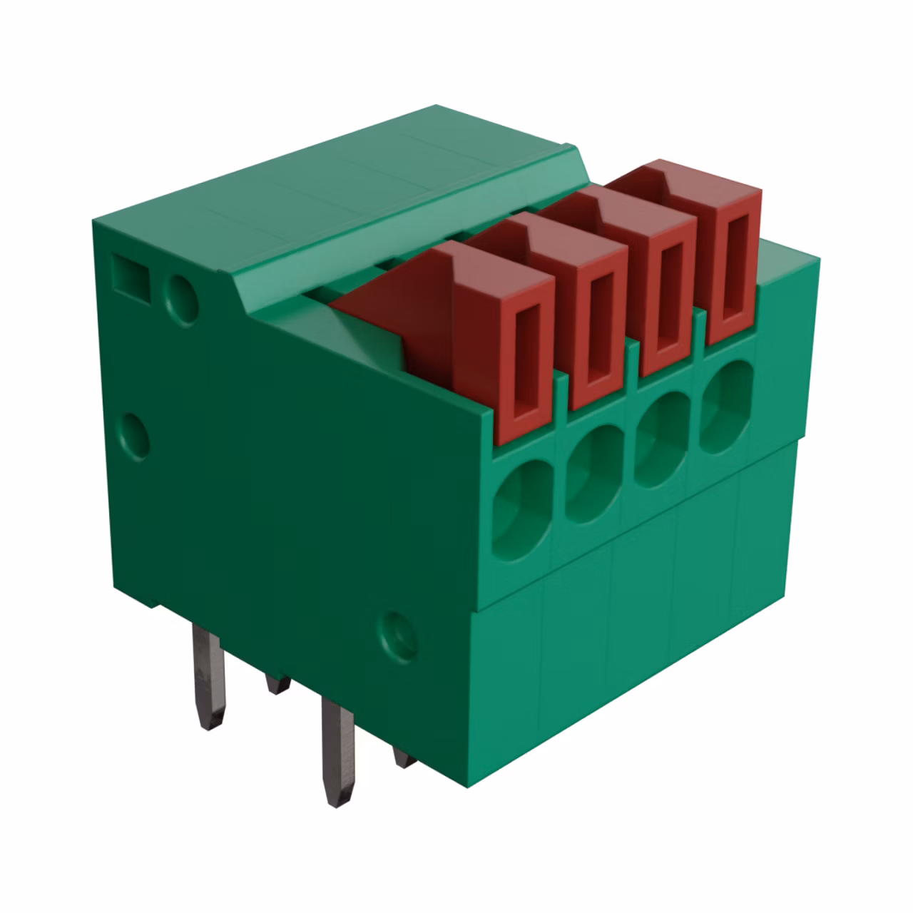 2.54mm Pitch, Eurostyle Fixed-Mount Push-Button Terminal Block, Horizontal, 6A, 26-18 AWG, Green, 4 Circuits for sale