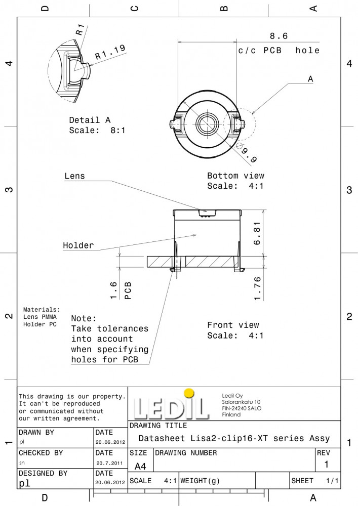Lisa2-clip16-XT series assembly drawing