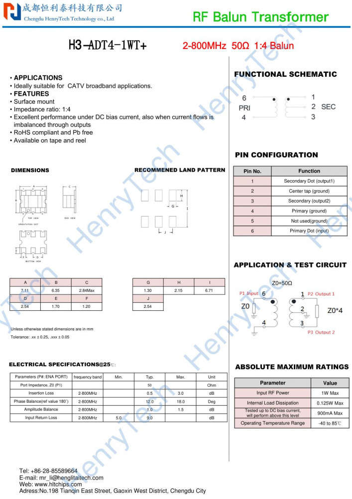 HenryTech H3-ADT4-1WT+ datasheet page 1