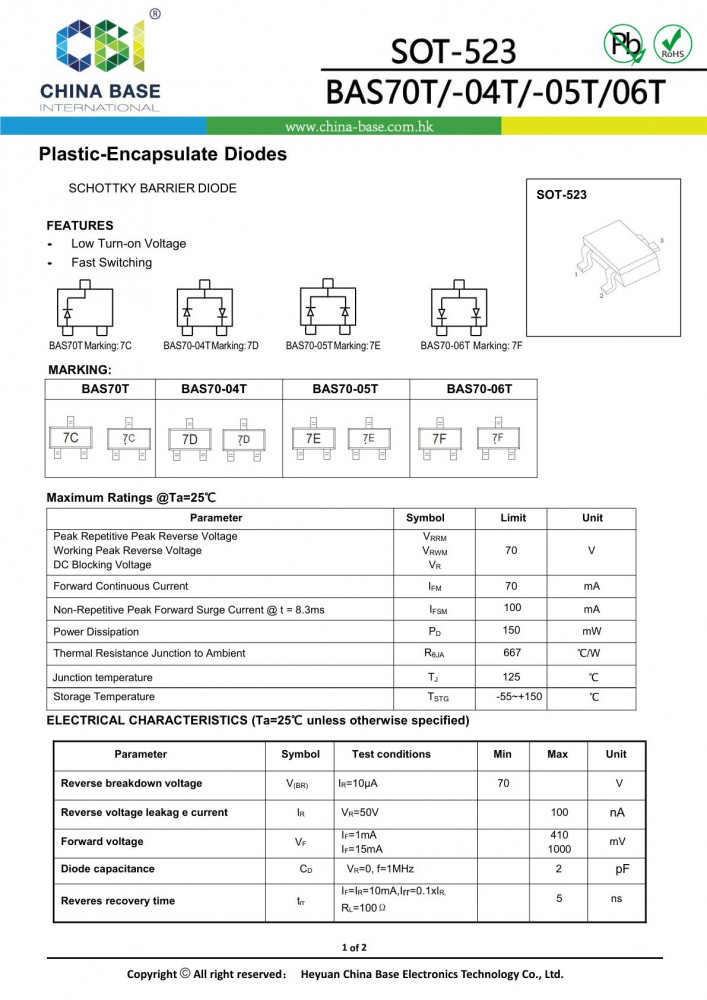 CBI BAS70-05T datasheet page 1