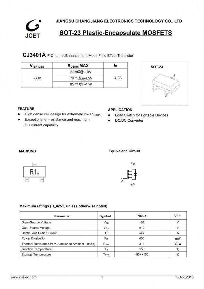 CJ3401A datasheet page 1