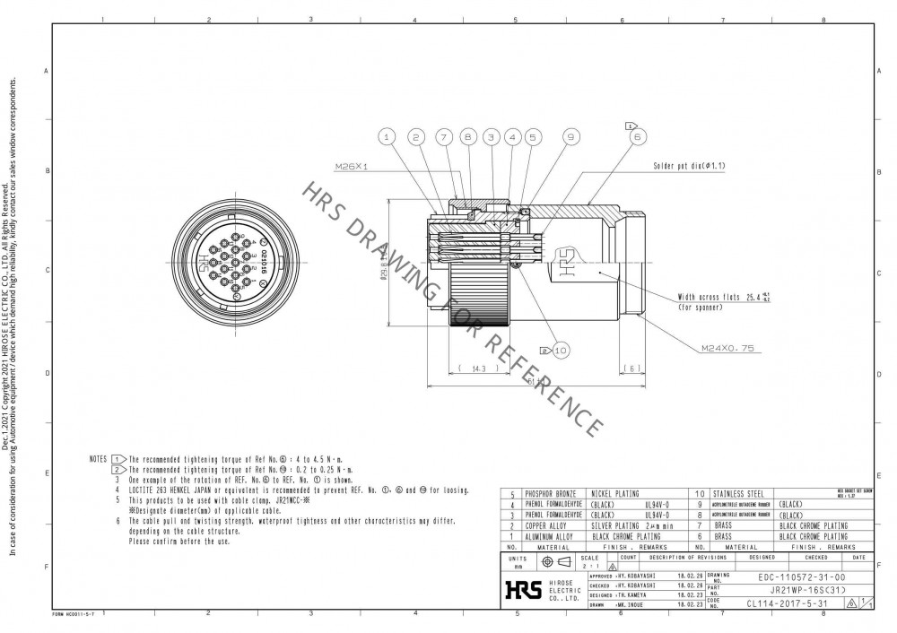 HRS JR21WP-16S(31) technical drawing
