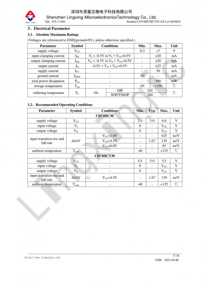CD74HC30M(LX) datasheet page 7