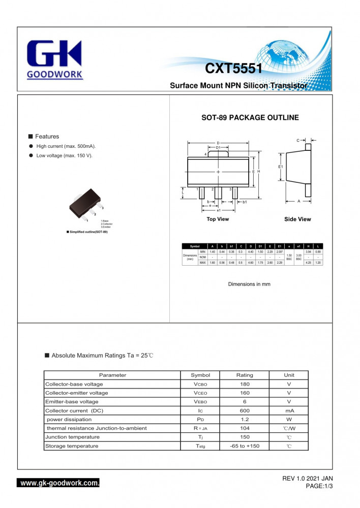 CXT5551 technical document page 1