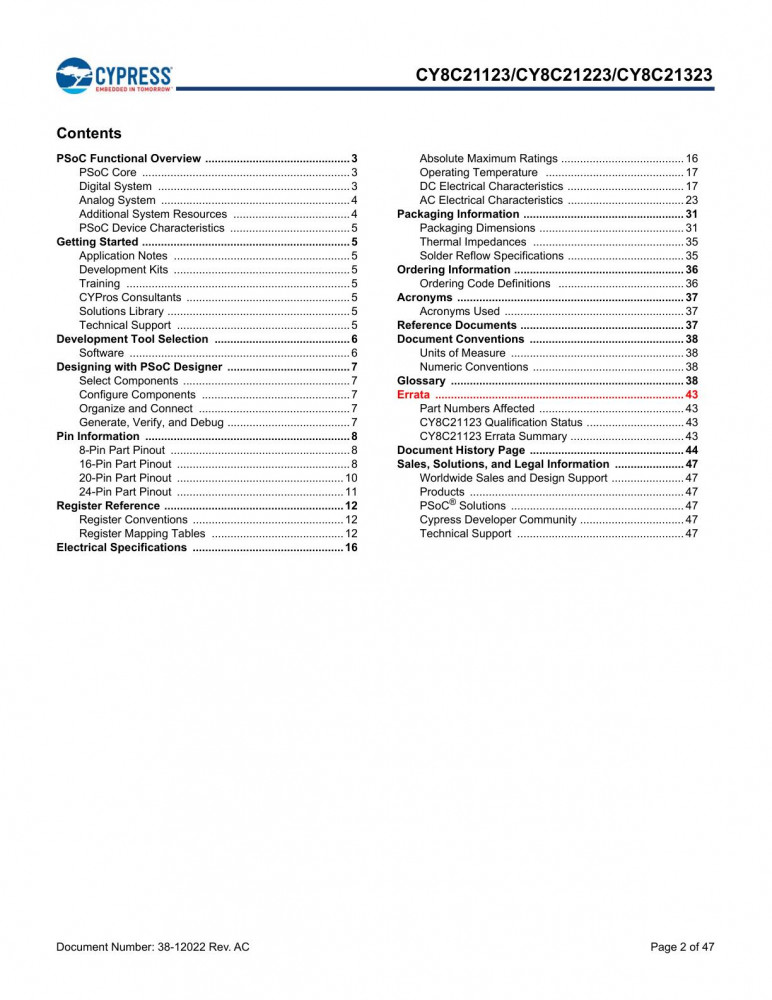 CY8C21123 datasheet page 2