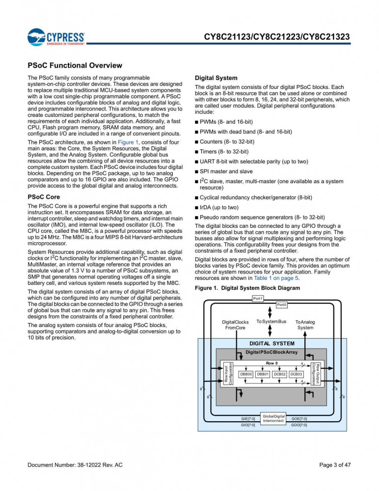 CY8C21123 datasheet page 3