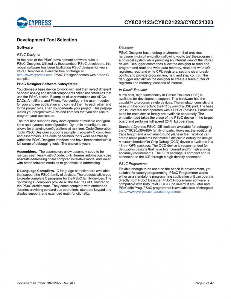 CY8C21123 datasheet page 6