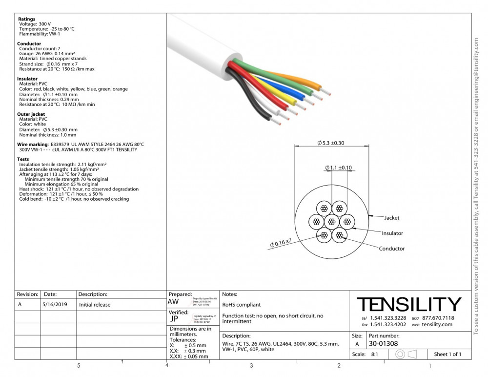 30-01308 cable drawing and specification page