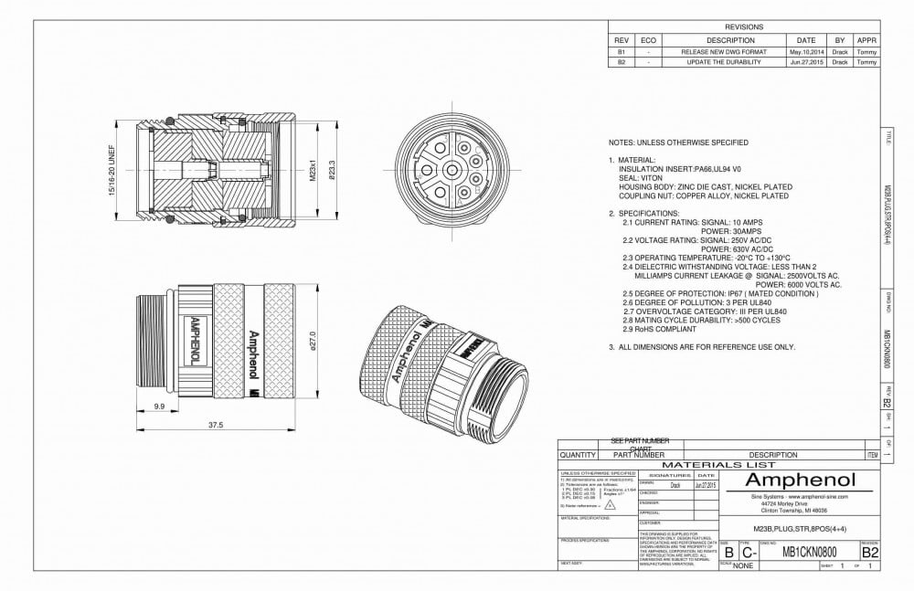 Amphenol MB1CKN0800 technical drawing