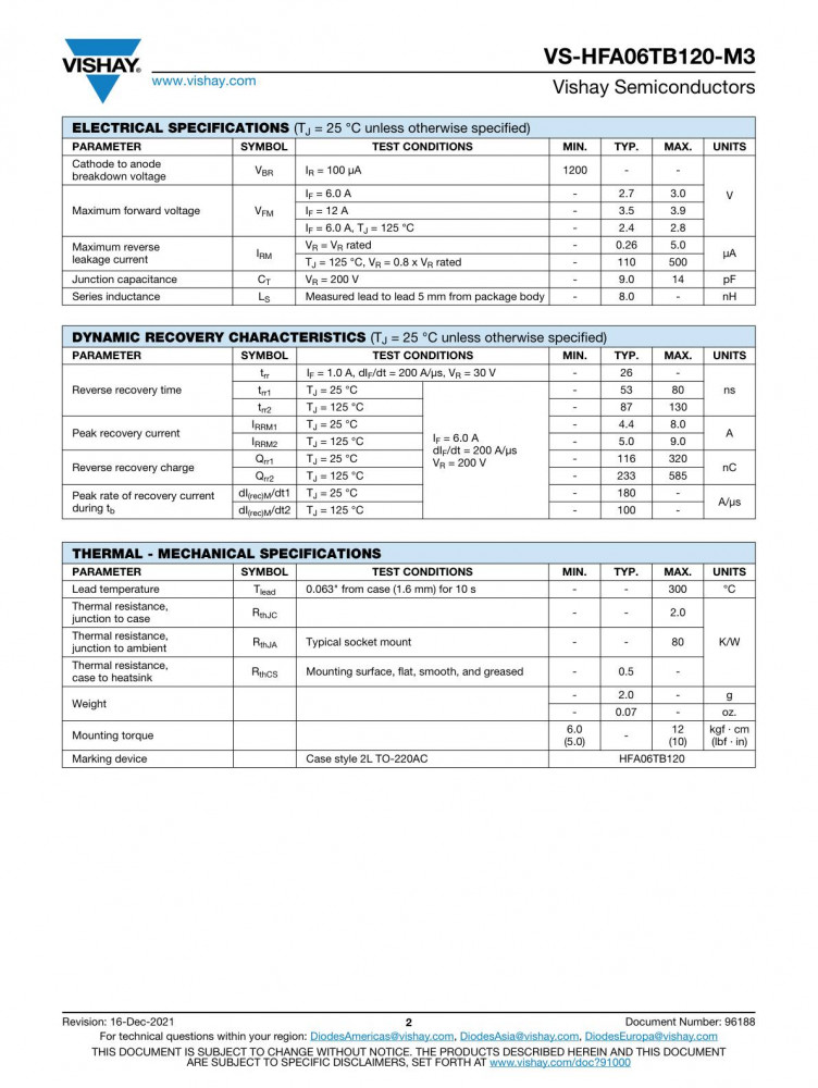 VS-HFA06TB120-M3 datasheet page 2