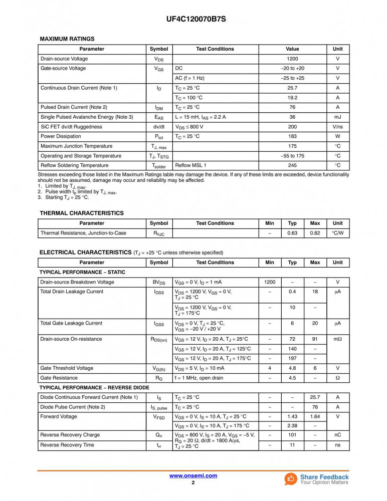 UF4C120070B7S datasheet page 2