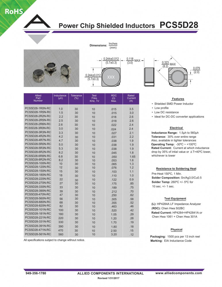 PCS5D28 series datasheet page