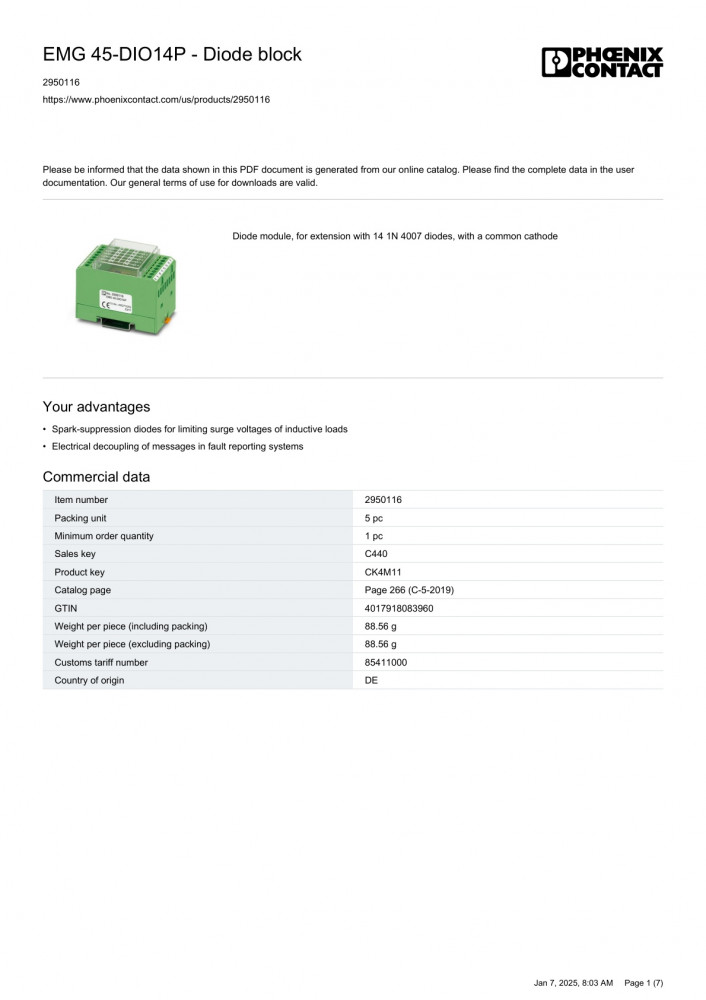 Phoenix Contact 2950116 technical document page 1