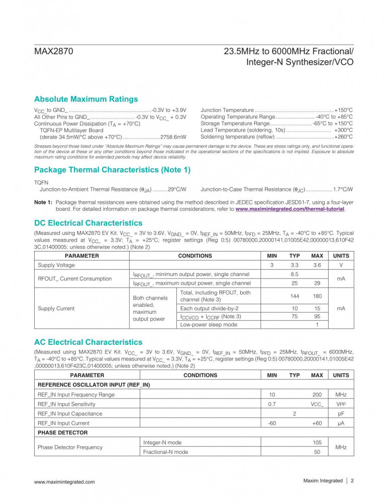 MAX2870 technical document page 2