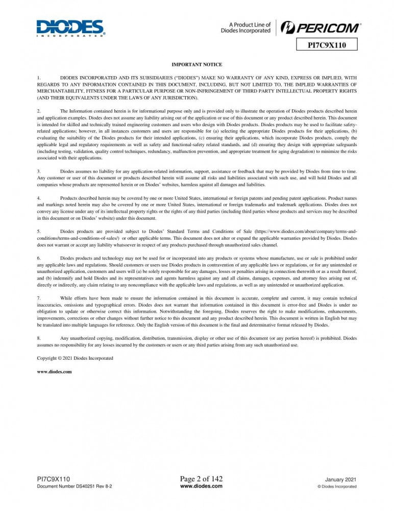 PI7C9X110 datasheet page 2