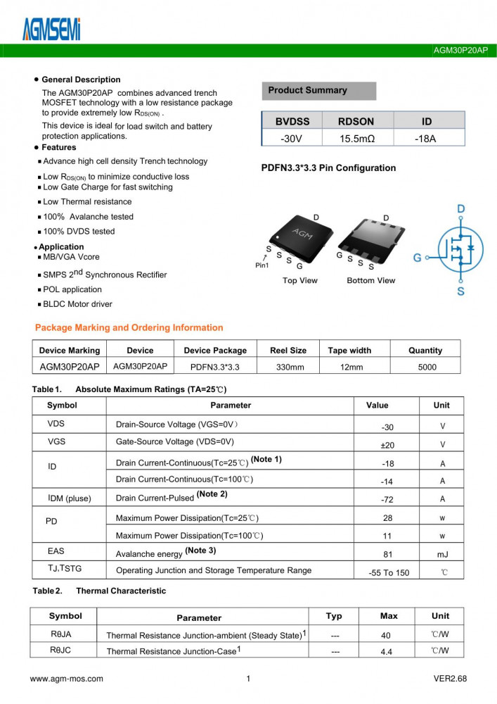 AGM30P20AP technical document page 1