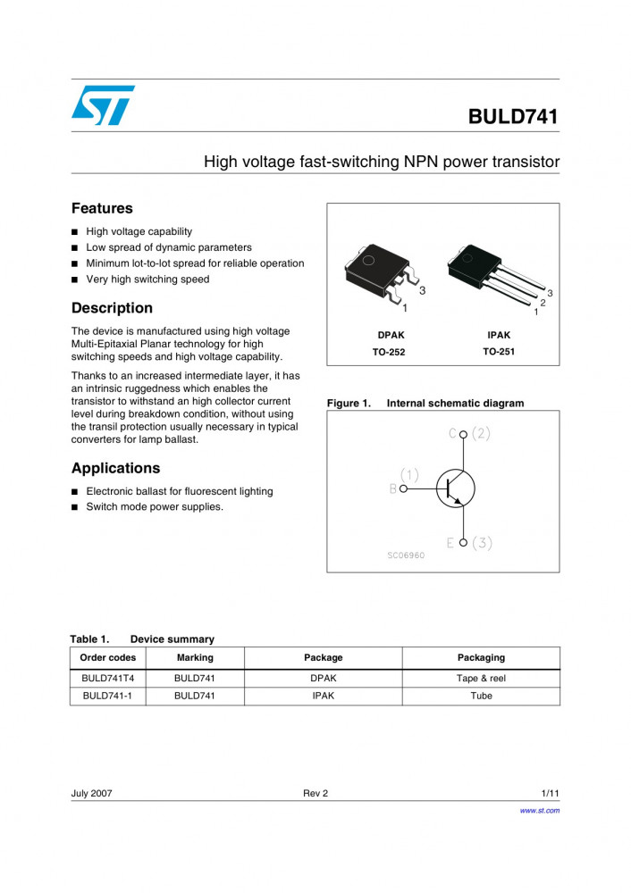 BULD741T4 datasheet page 1