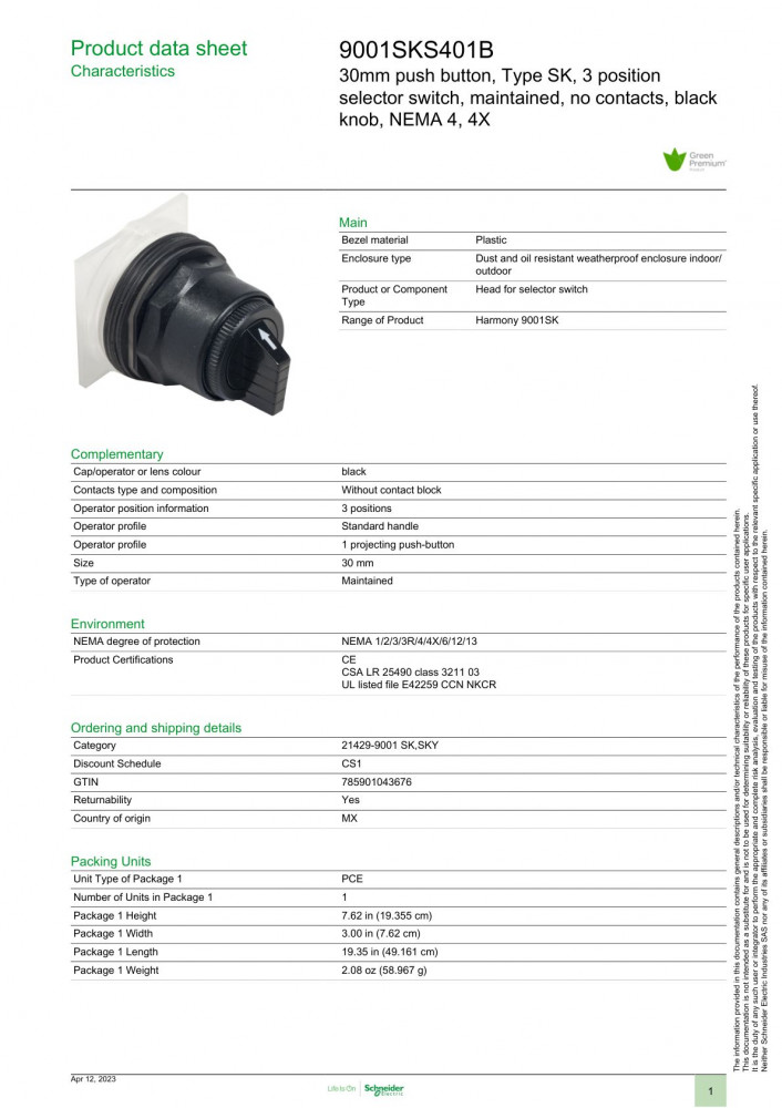 9001SKS401B technical document page 1
