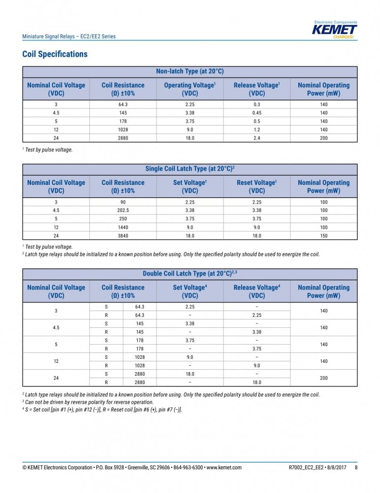 KEMET EE2 relay datasheet page 8