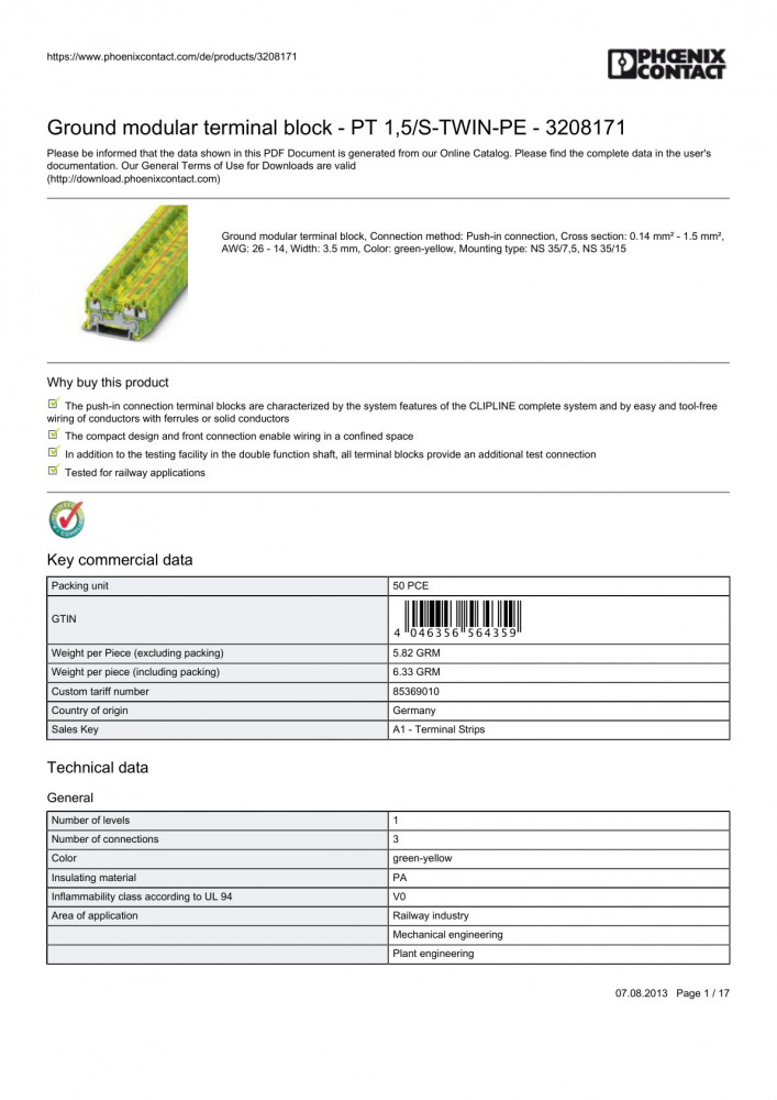 PT 1,5/S-TWIN-PE 3208171 technical document page 1