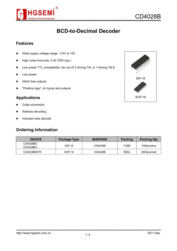 CD4028BM/TR datasheet page 1