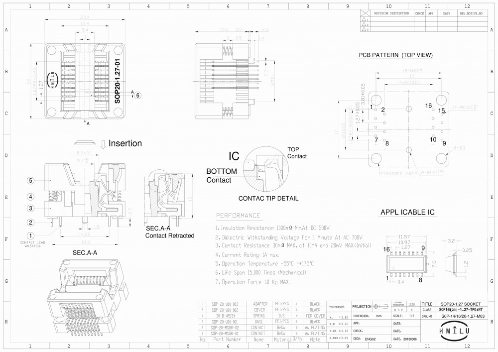 HMILU SOP16(20)-1.27 technical drawing