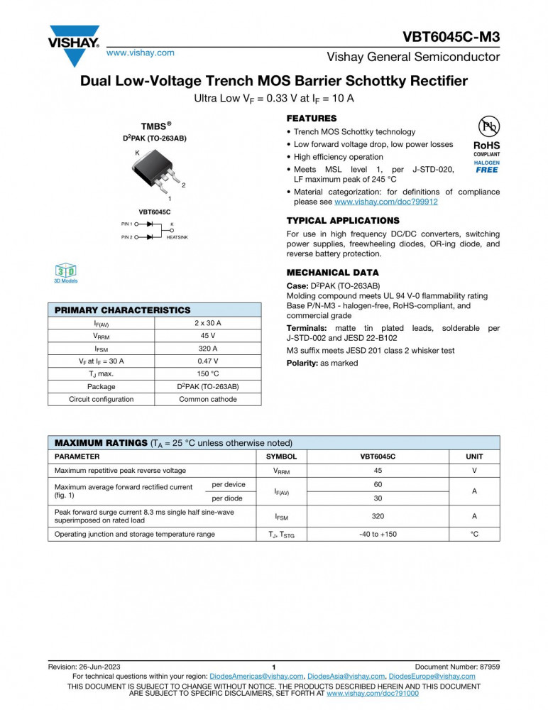 VBT6045C-M3 technical document page 1