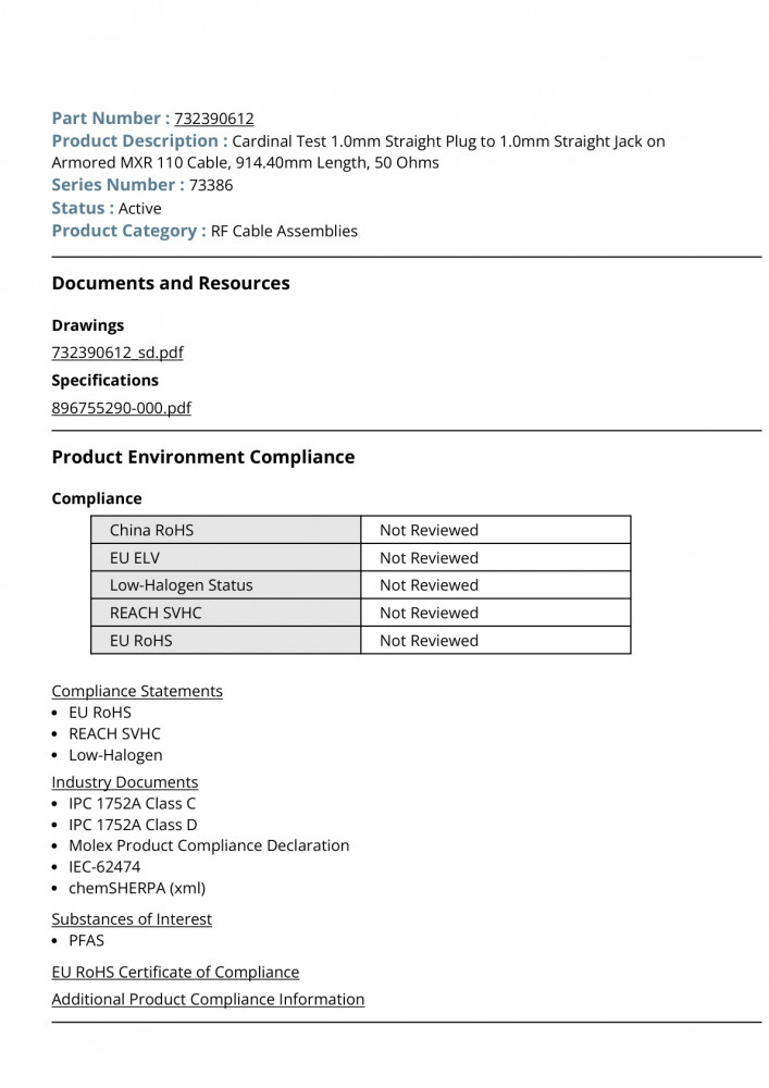 Technical document page 1 for MOLEX 732390612