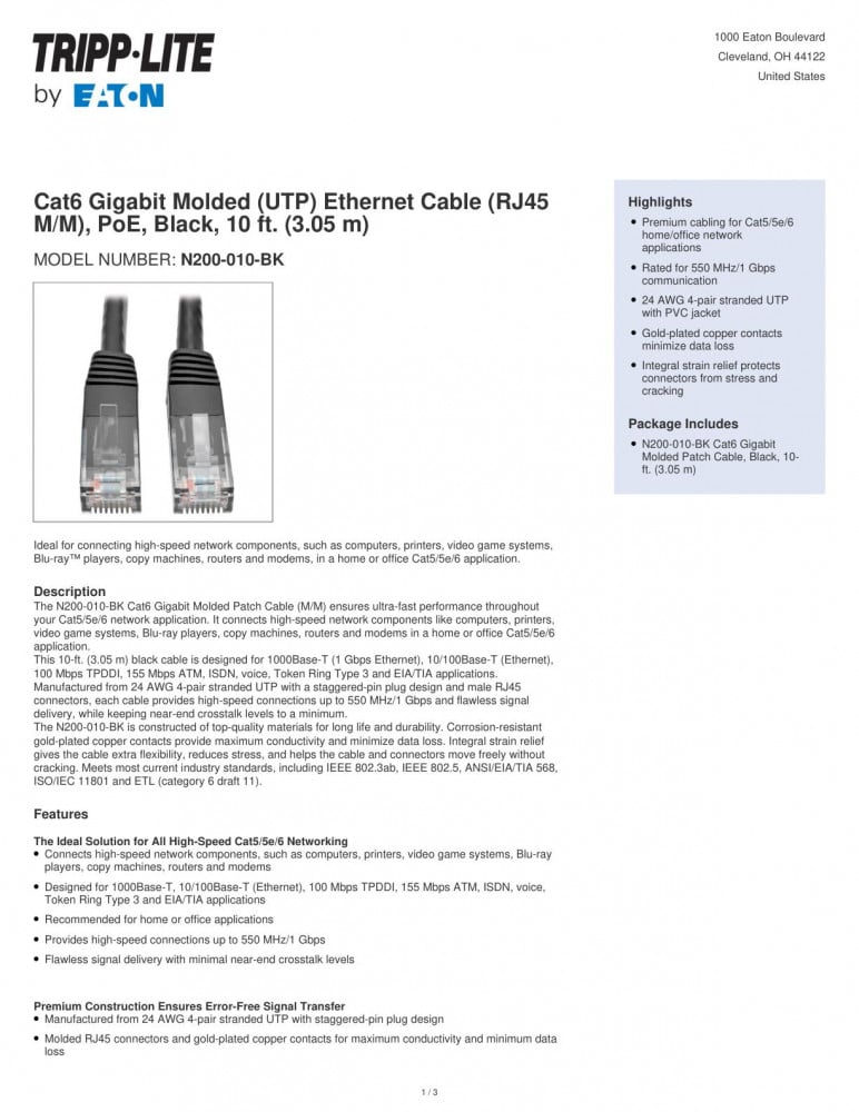 N200-010-BK technical document page 1