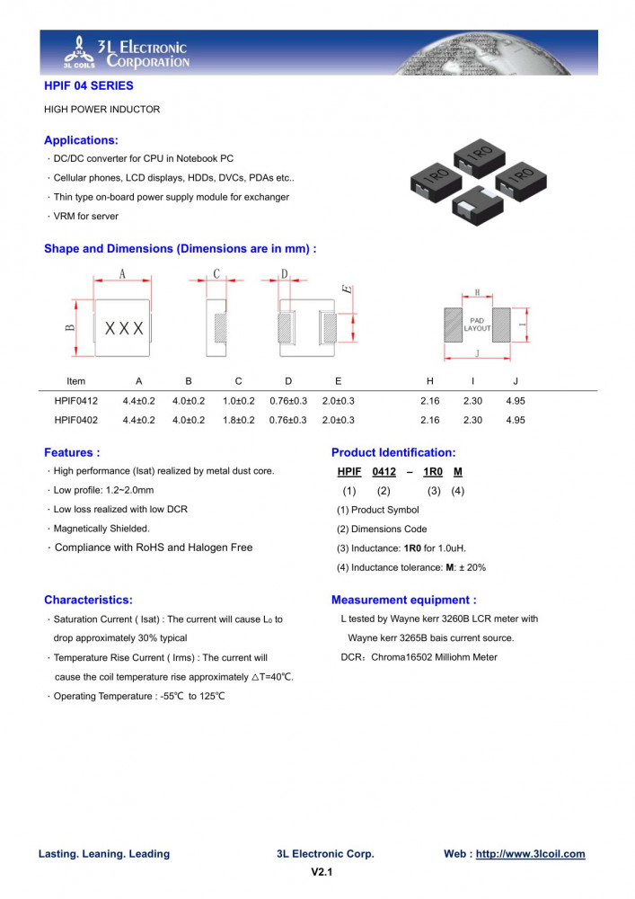 HPIF 04 series product information and dimensional drawing page