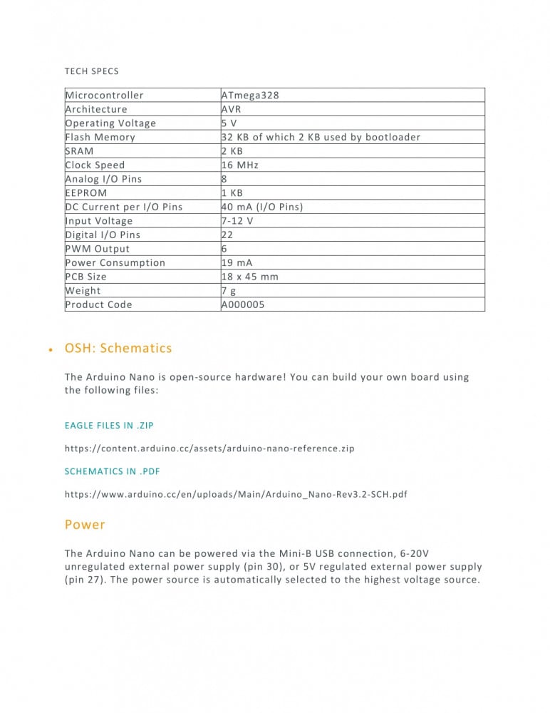 Arduino Nano technical document page 2