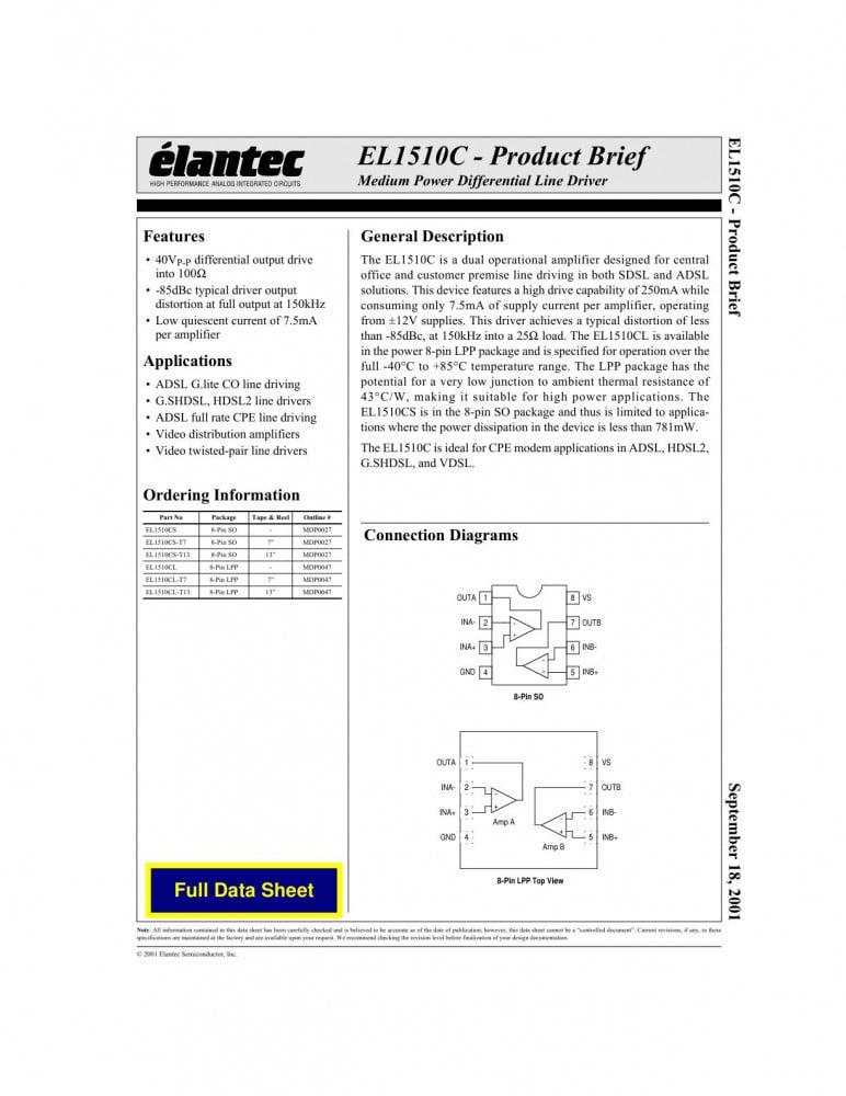 EL1510C datasheet page 1