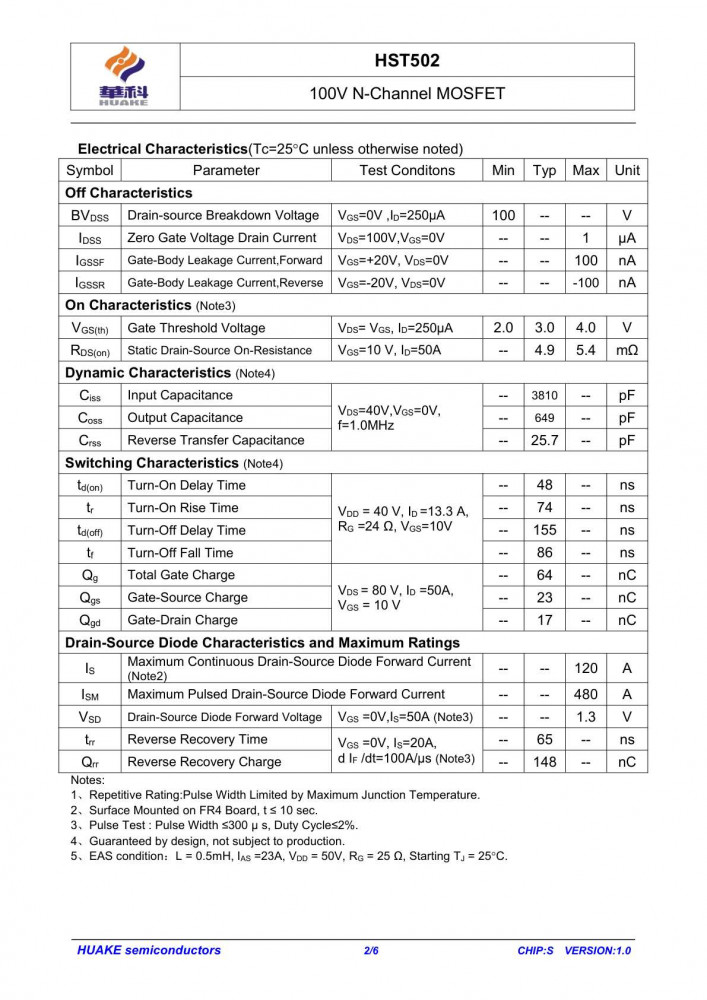 HUAKE HST502 datasheet page 2