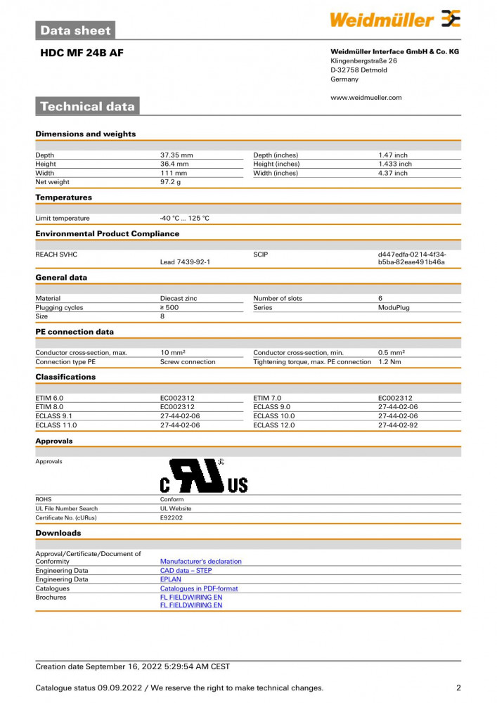 WEIDMULLER HDC MF 24B AF documentation page 2