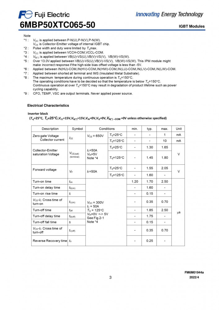 6MBP50XTC065-50 datasheet page 3