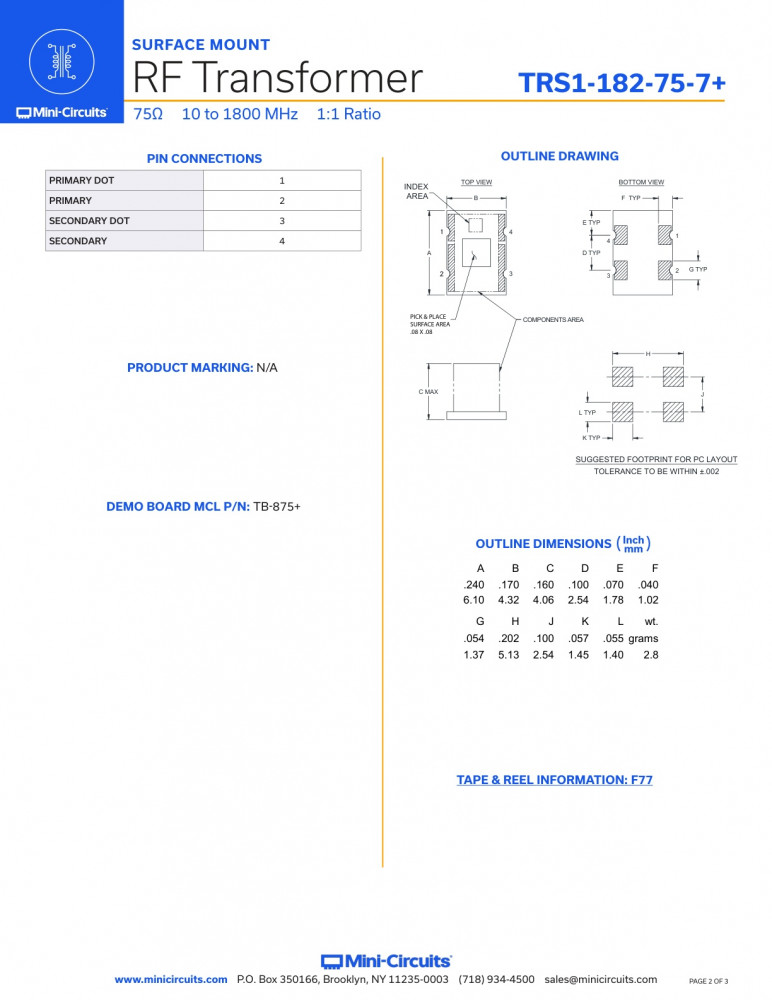 TRS1-182-75-7+ product documentation page 2
