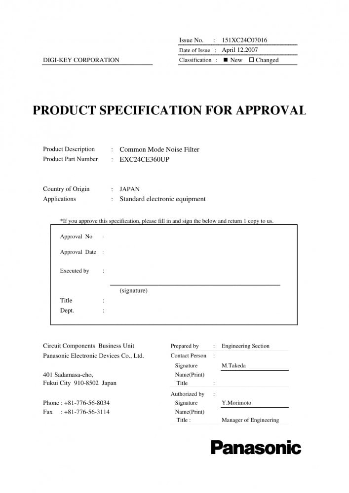 EXC24CE360UP specification page 1