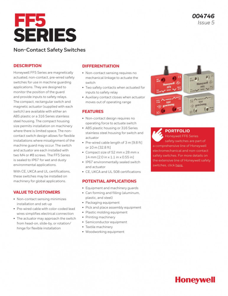 Honeywell FF5 Series datasheet page 1