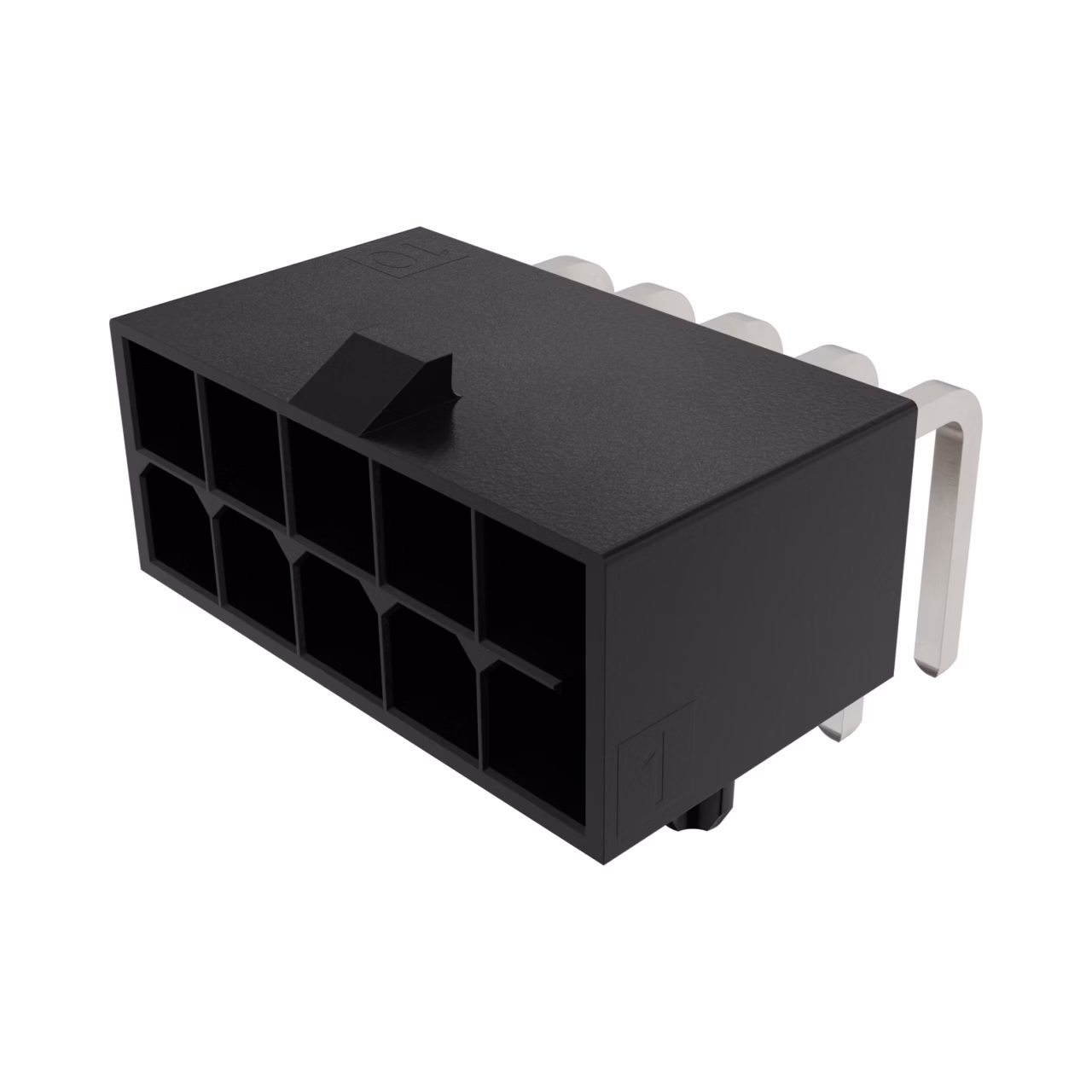 Mini-Fit Max Right-Angle Header, Dual Row, Through Hole, 10 Circuits, Matte Tin (Sn) Plating, Black, Glow-Wire Capable, Tray for sale