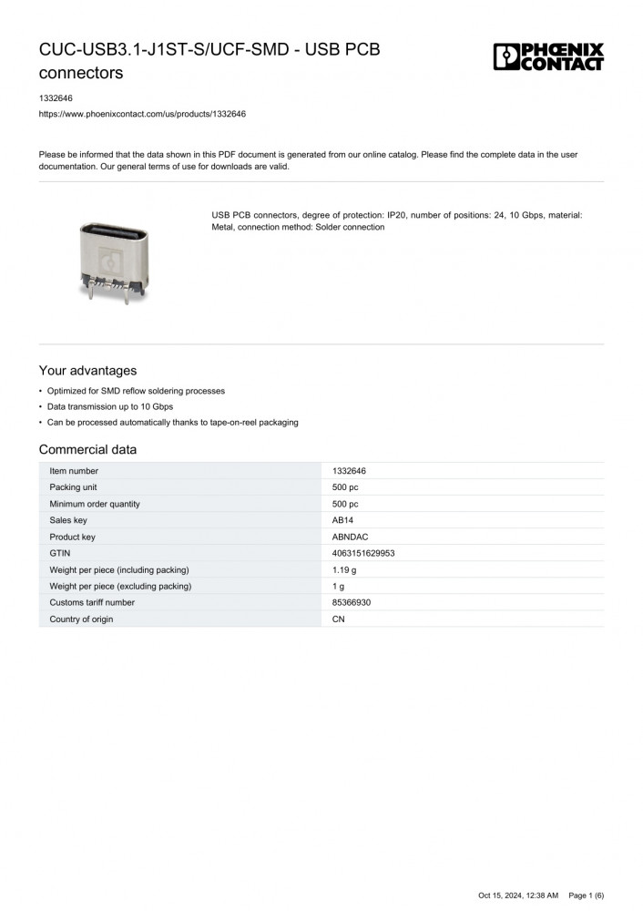Phoenix Contact 1332646 technical document page 1
