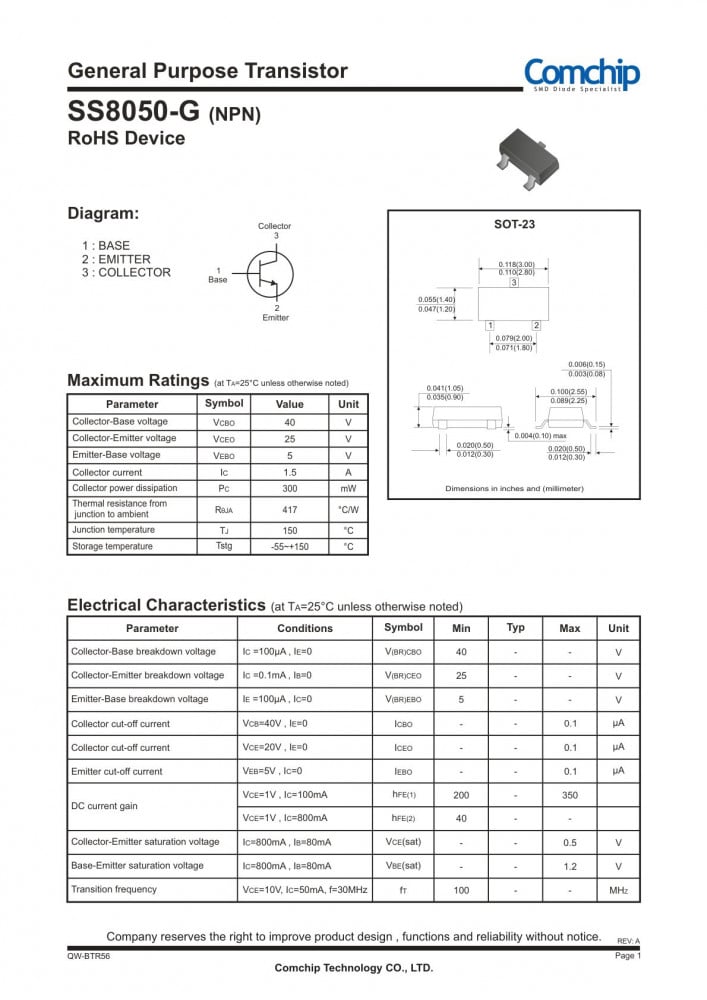 SS8050-G datasheet page 1