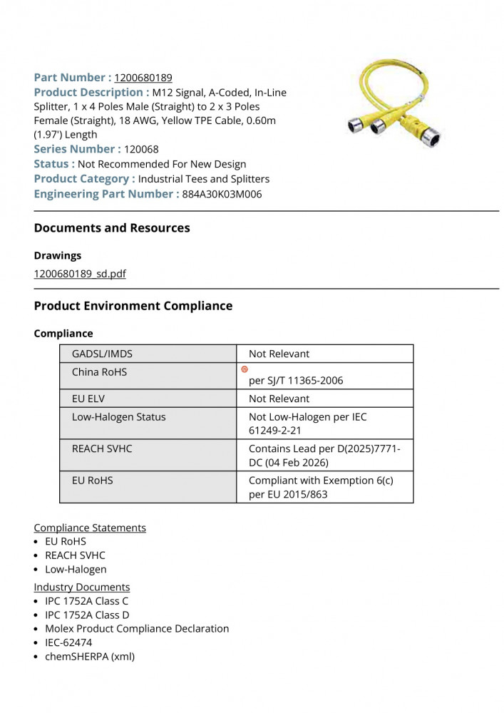 MOLEX 1200680189 technical drawing, page 1