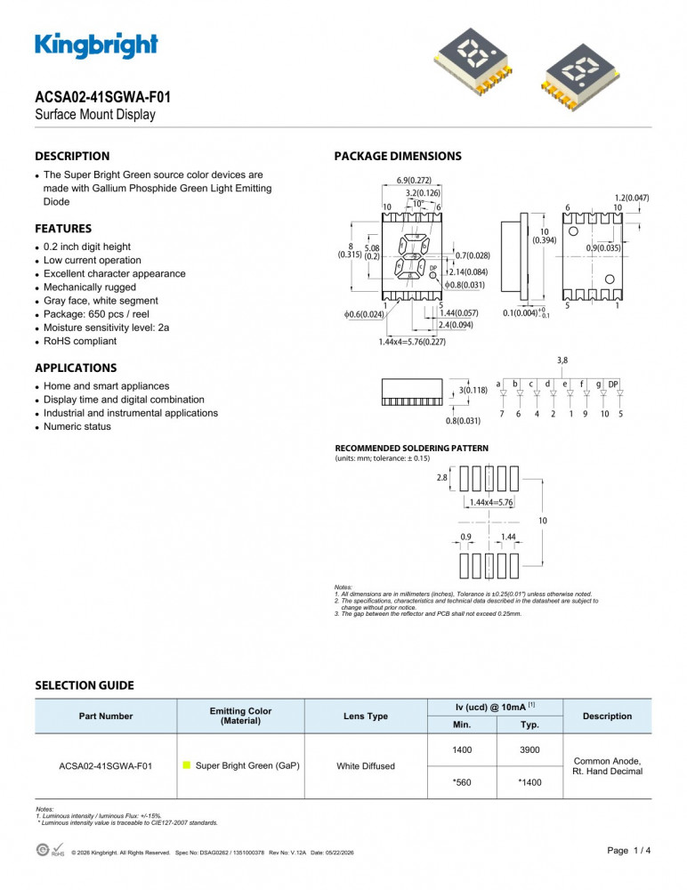 ACSA02-41SGWA-F01 datasheet page 1