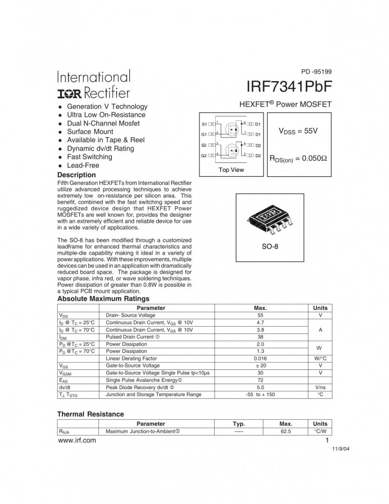 IRF7341TRPBF technical document page 1