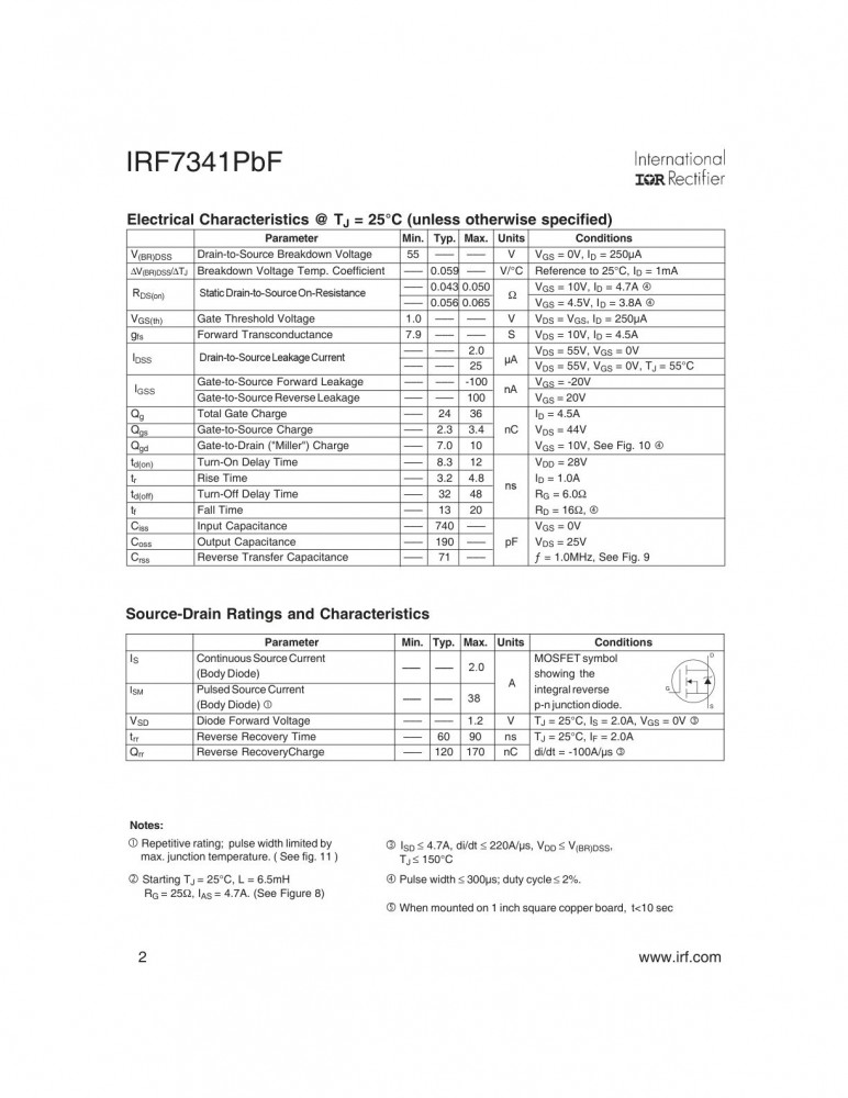IRF7341TRPBF technical document page 2